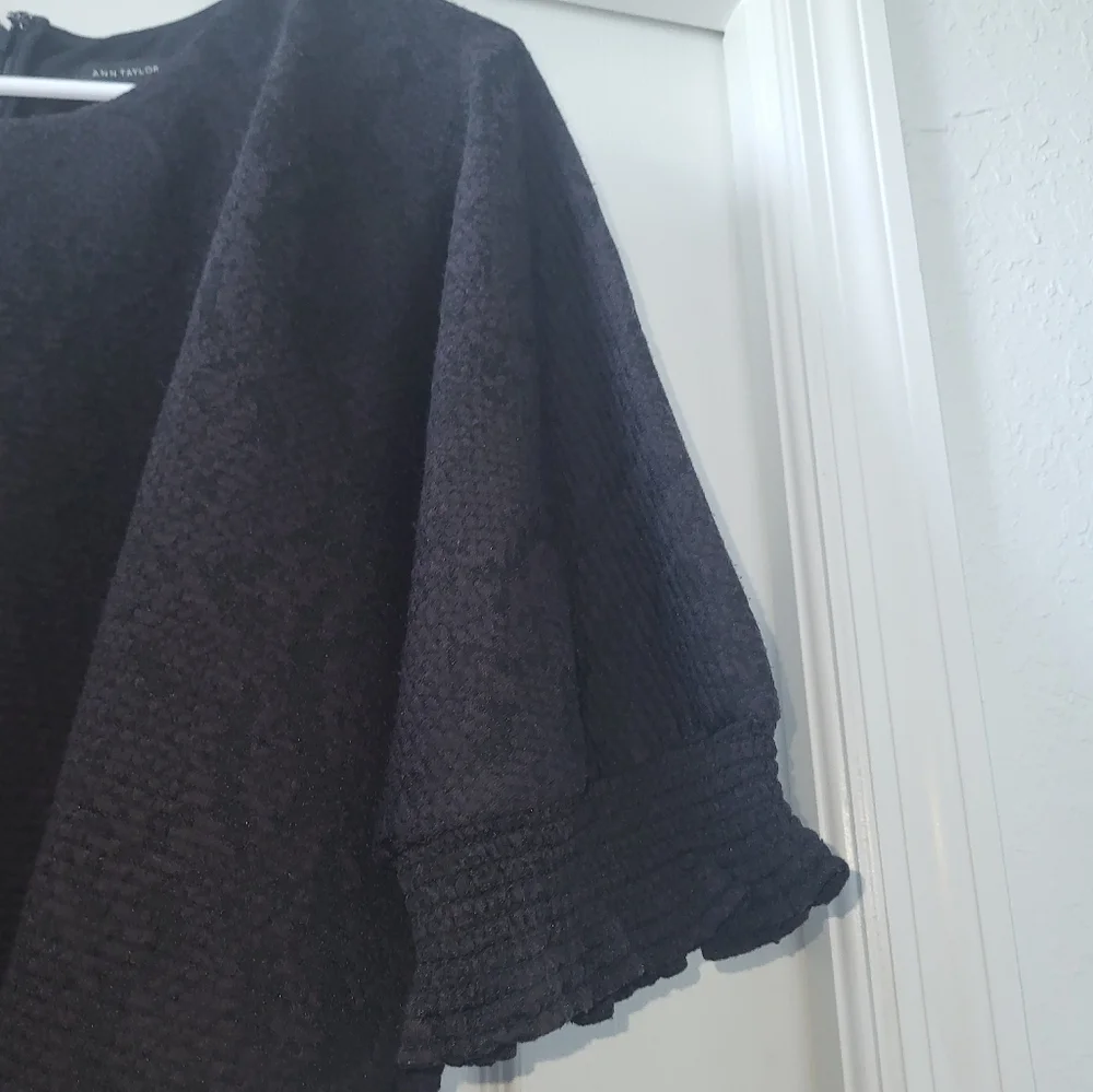 Ann Taylor | Dresses | Ann Taylor Black Sheath Dress With Flutter ...